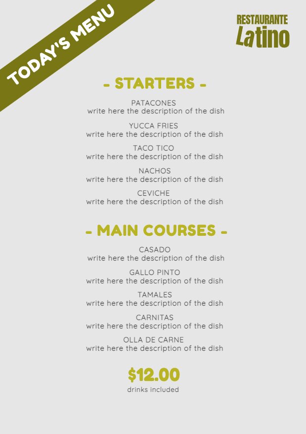 Online program to create free restaurant menus