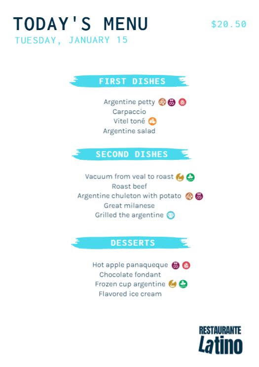 Templates of menus with allergens online editor