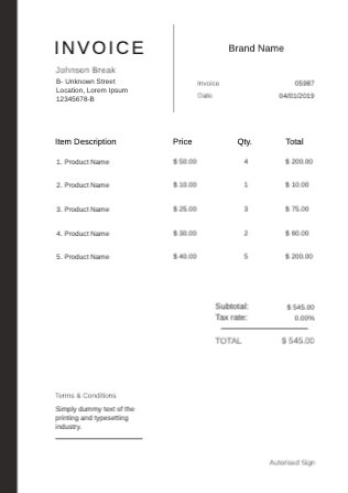 Modelos de fatura e orçamento para editar online