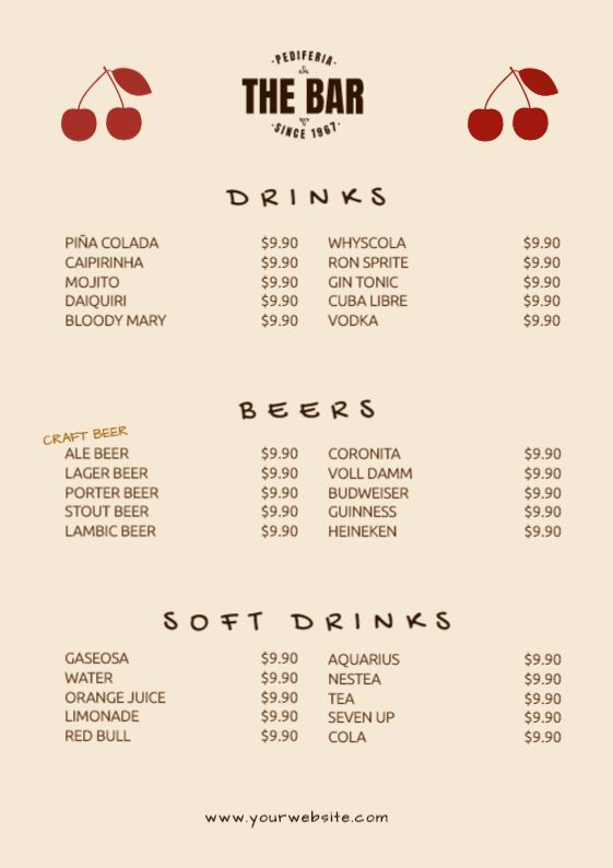 Templates for a drink menu