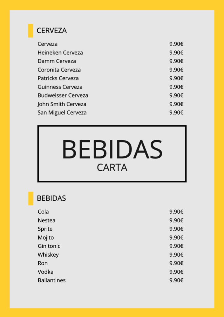 Modelos para um cardápio de bebidas