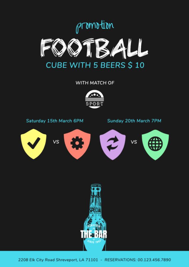 Posters to promote football matches in a bar