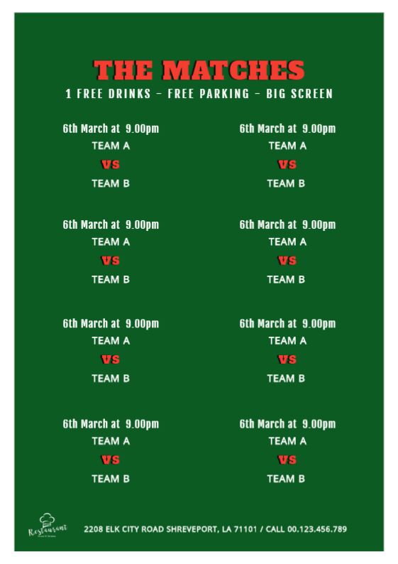 Posters to promote football matches in a bar