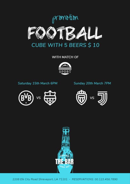 Posters to promote football matches in a bar