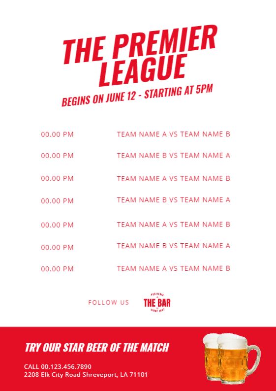 Posters to promote football matches in a bar