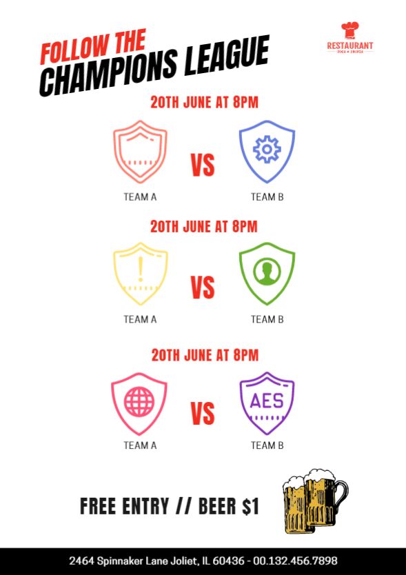 Posters to promote football matches in a bar