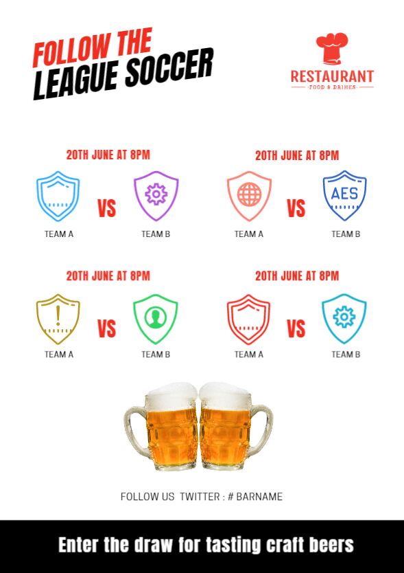 Posters to promote football matches in a bar