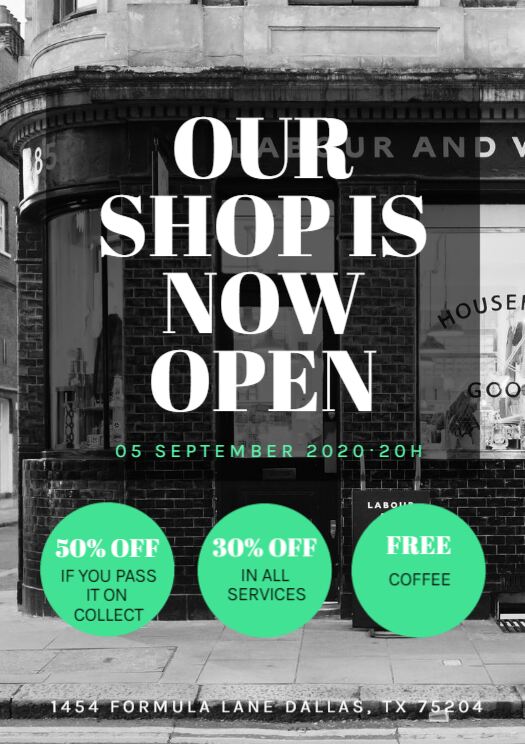 Online designs to promote the grand opening of a business