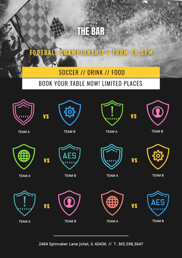 Posters to promote football matches in a bar