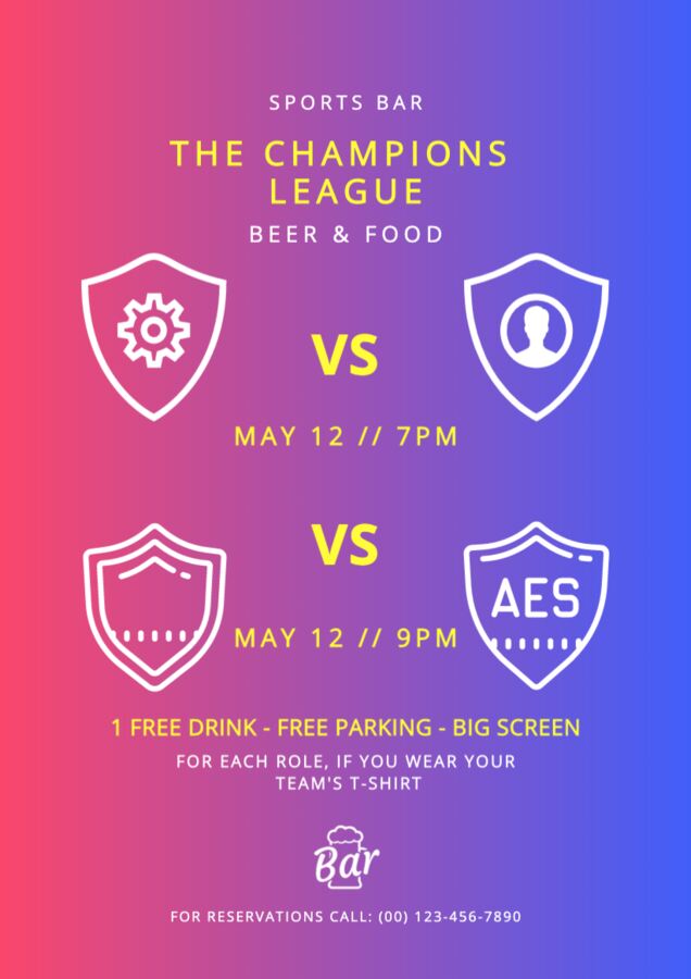 Posters to promote football matches in a bar