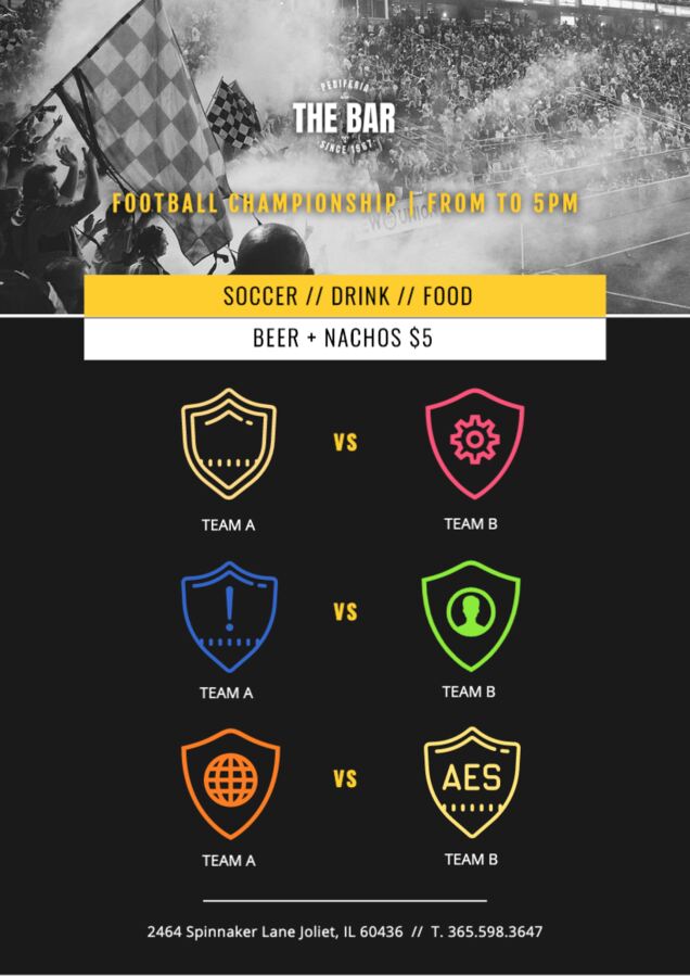 Posters to promote football matches in a bar