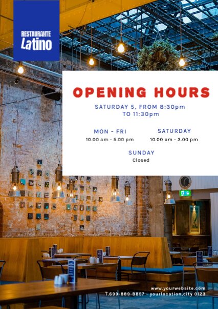 Opening hours templates online
