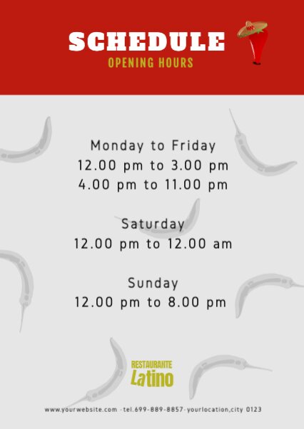 Opening hours templates online