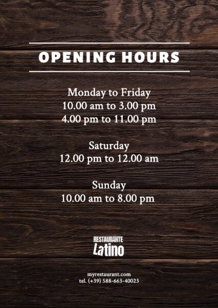 Opening hours templates online
