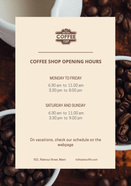 Opening hours templates online