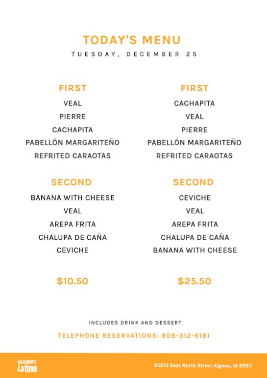 Crear menús de restaurante online gratis