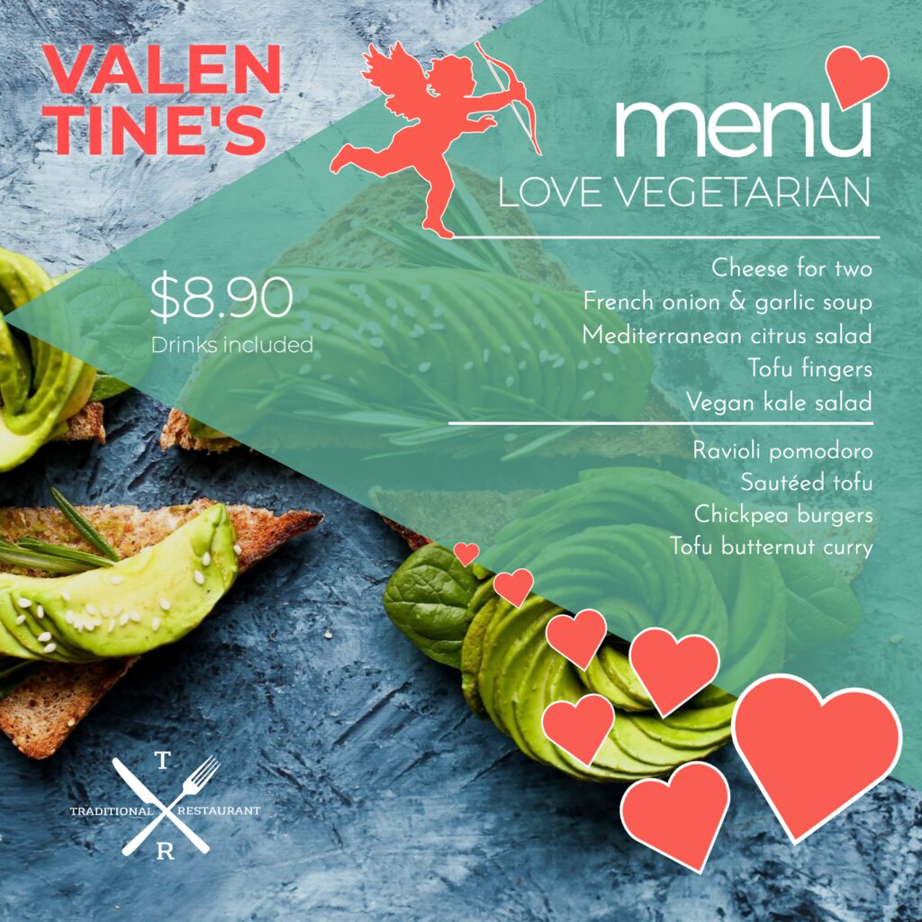 Valentine's Day and couples Restaurant Menu templates