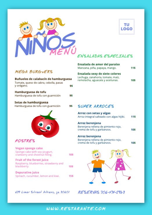 Plantillas de menú infantil para restaurantes