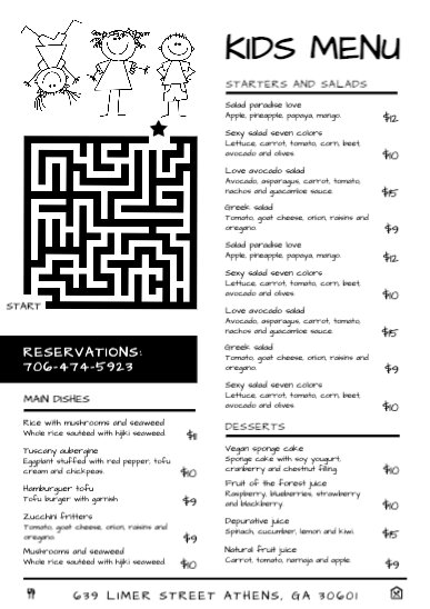 Kids menu templates for cafes and restaurants