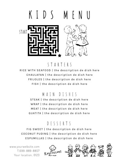 Kids menu templates for cafes and restaurants