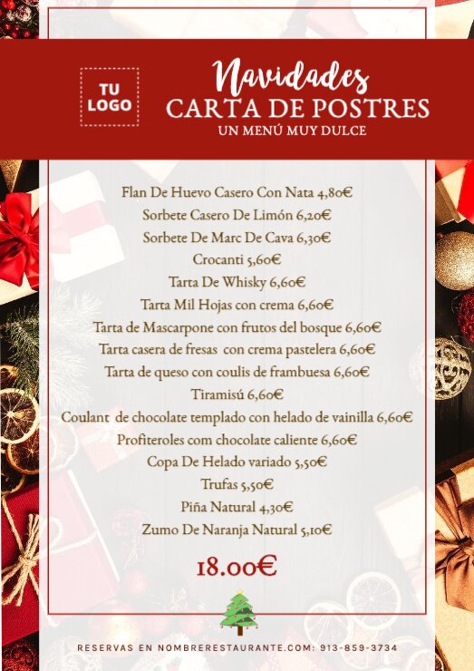 Plantillas de carta de postres para editar online