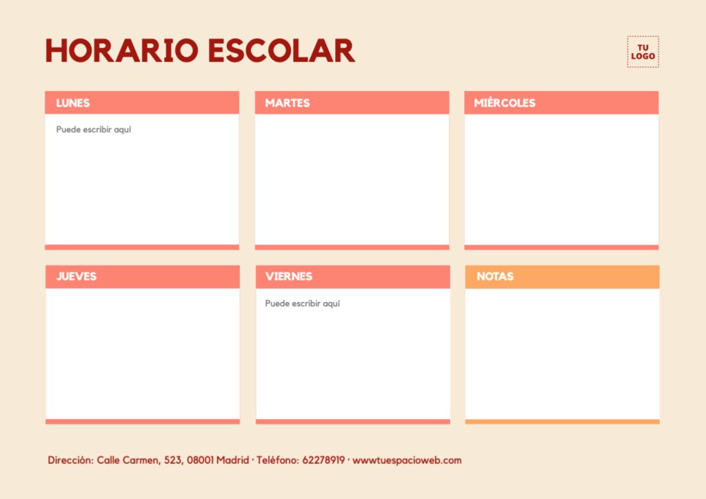 Plantillas editables online para horarios escolares