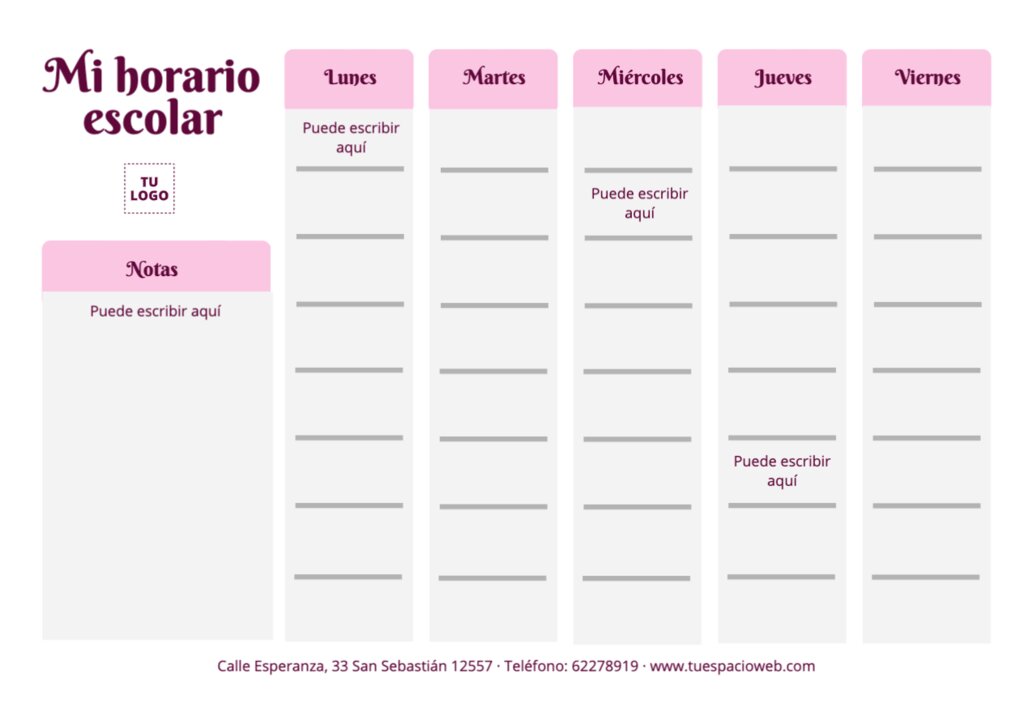 Plantillas editables online para horarios escolares