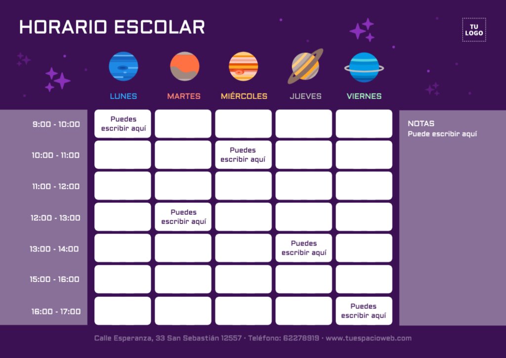 Plantillas editables online para horarios escolares