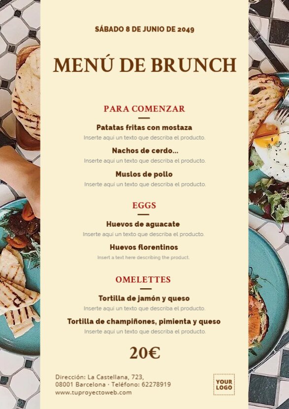 Plantillas editables de menús de desayuno y brunch