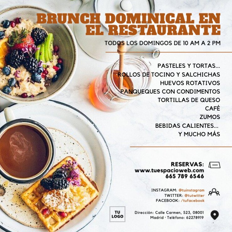 Plantillas editables de menús de desayuno y brunch