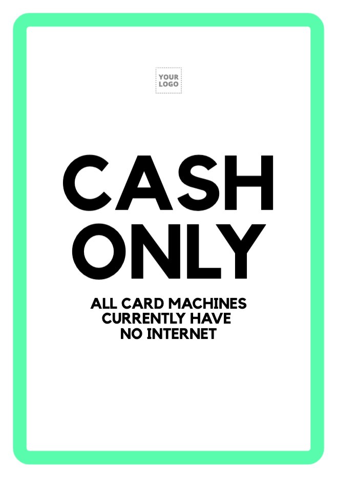 Customizable cash-only payment sign templates
