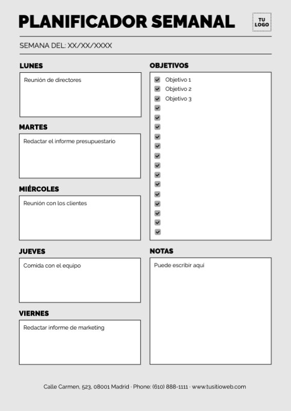 Plantillas de planificadores semanales editables online