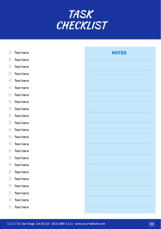 Online editable checklist templates