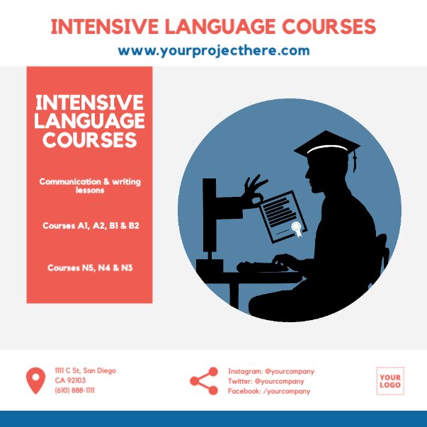 Designs for language classes and courses ads