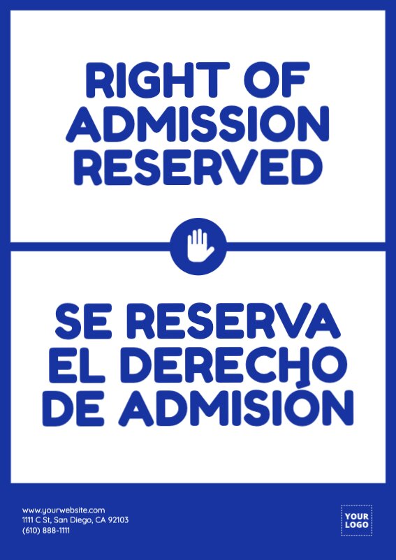 Free printable Right of Admission signs