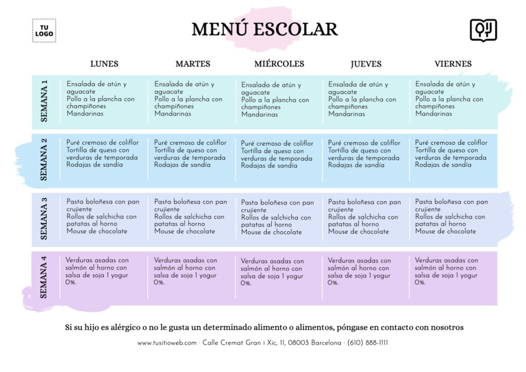 Crear un menú escolar gratis online