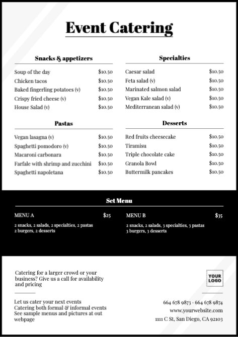 Online event and catering menu maker