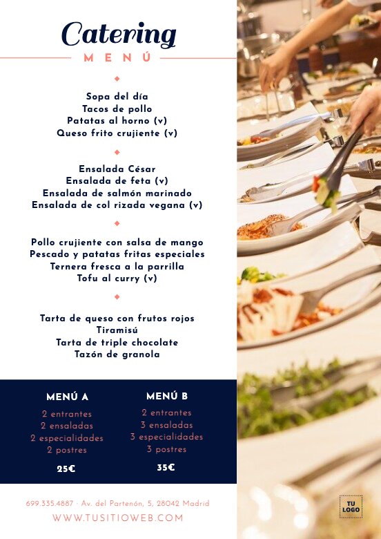 Editor online de menús para catering y eventos