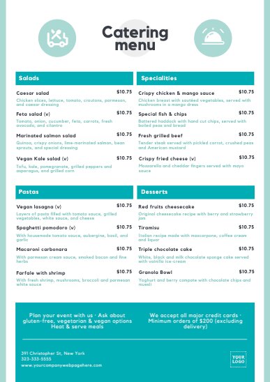 Online event and catering menu maker