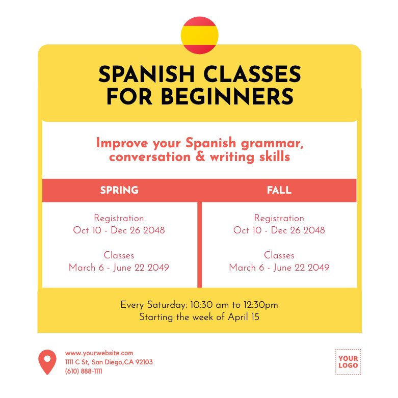 Designs for language classes and courses ads