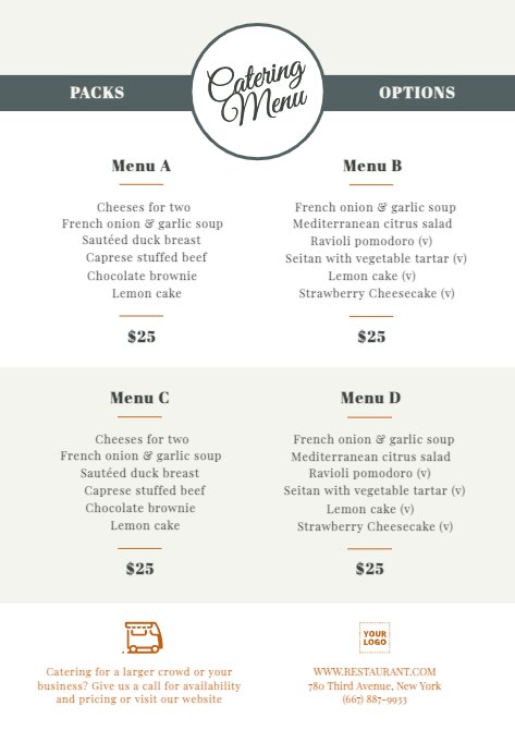 Online event and catering menu maker