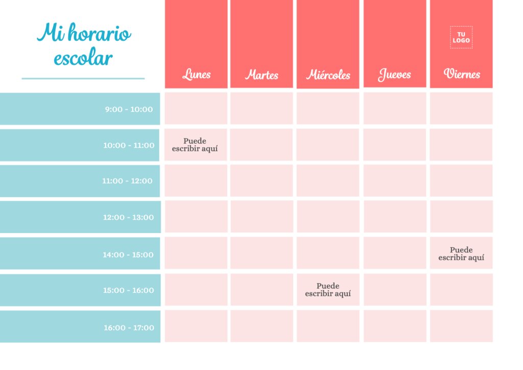 Plantillas editables online para horarios escolares