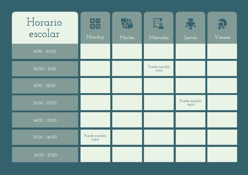 Plantillas editables online para horarios escolares