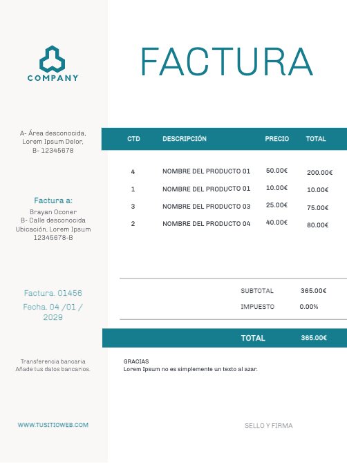 Plantillas de facturas y presupuestos para editar online