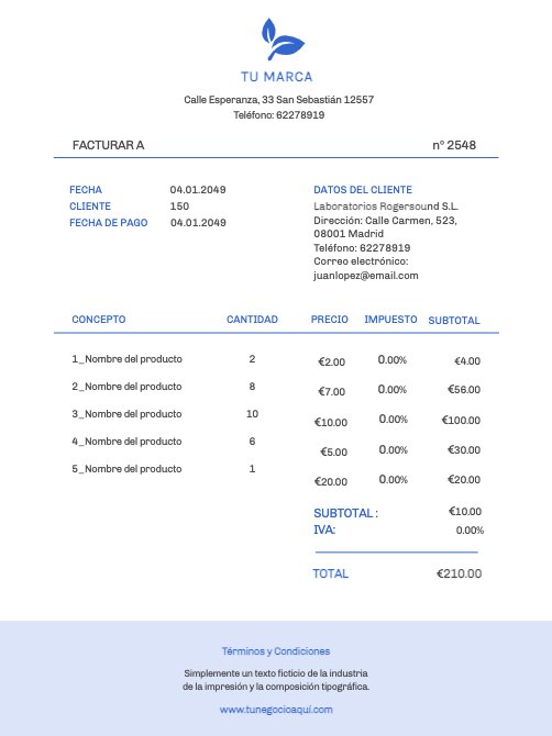 Plantillas de facturas y presupuestos para editar online