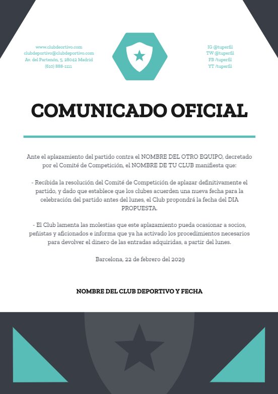Plantillas gratis de comunicados para tu club deportivo