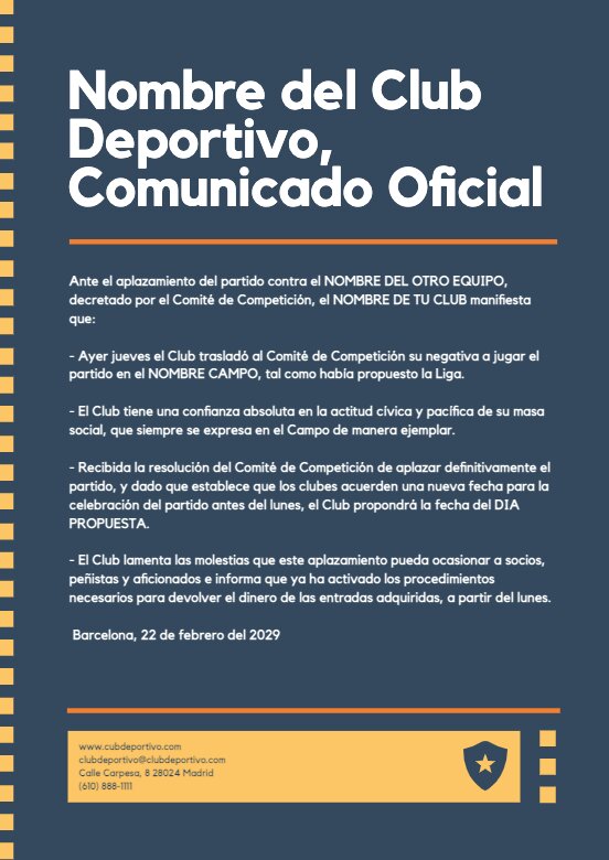 Plantillas gratis de comunicados para tu club deportivo