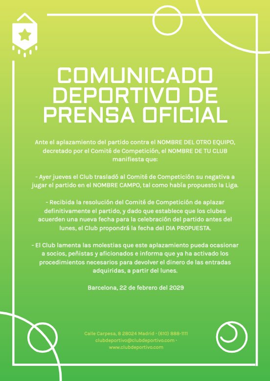 Plantillas gratis de comunicados para tu club deportivo
