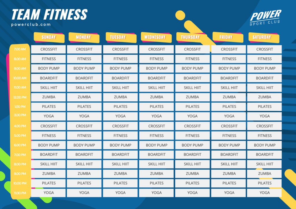 Gym Activities Schedule Online Templates