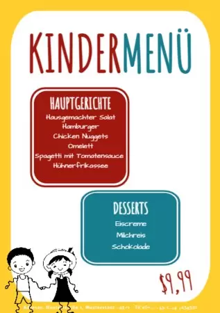 Kindermenüvorlagen für Cafés und Restaurants